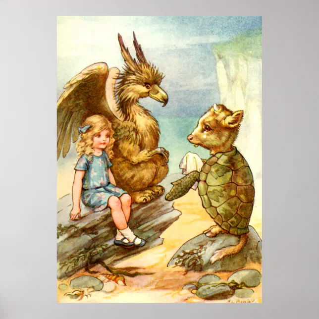 Alice, the Griffin & the Mock Turtle in Wonderland Poster | Zazzle