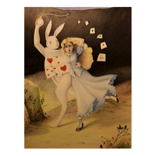 Alice & The Rabbit with Watch - Hand Sketch Postcard | Zazzle.com