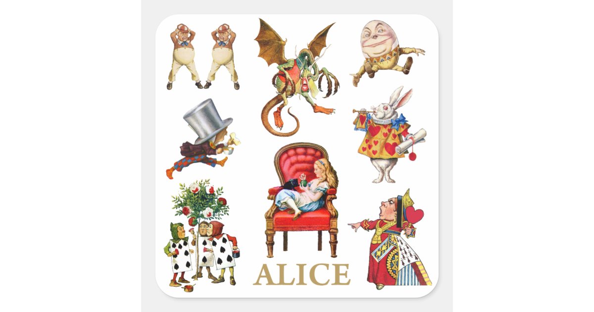 Alice Through The Looking Glass and Friends Square Sticker | Zazzle