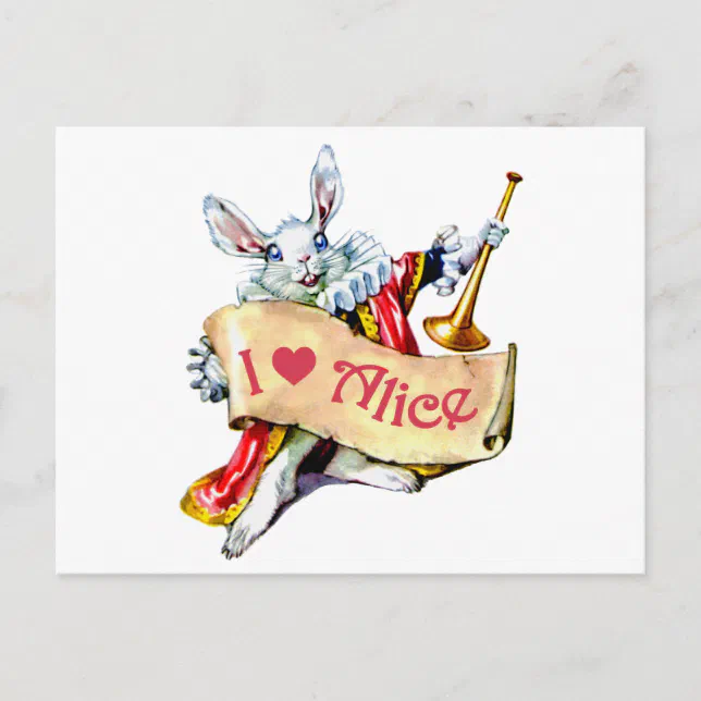 Alice's White Rabbit says, "I love Alice" Postcard | Zazzle