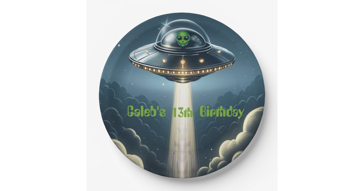 Alien Abduction UFO Blue Clouds Birthday Party Paper Plates | Zazzle