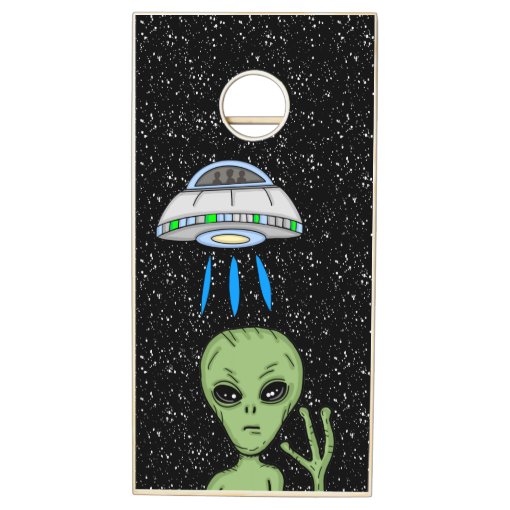 Alien and UFO starry black background Cornhole Set | Zazzle