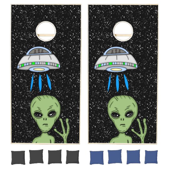Alien and UFO starry black background Cornhole Set | Zazzle.com