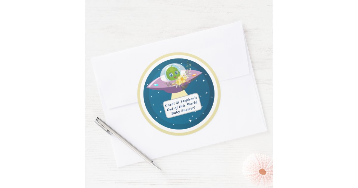 Alien Baby Shower Classic Round Sticker | Zazzle
