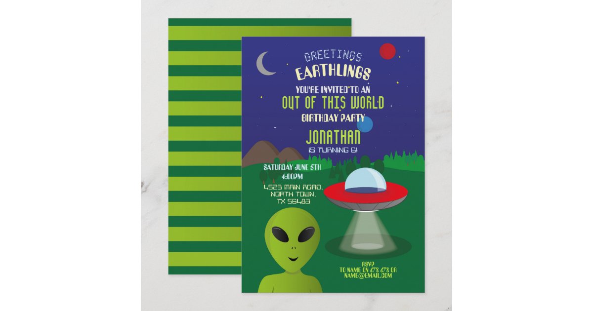 Alien Birthday Spaceship Aliens Invasion Space Fun Invitation | Zazzle