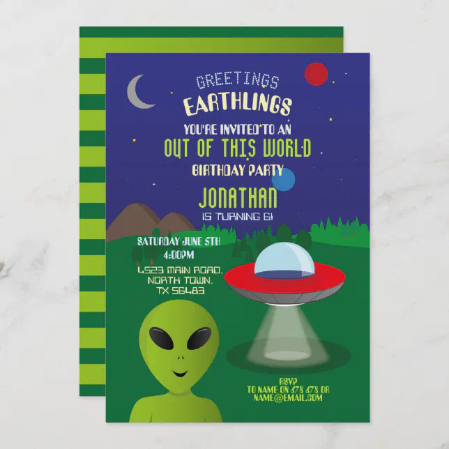 Alien Birthday Spaceship Aliens Invasion Space Fun Invitation | Zazzle