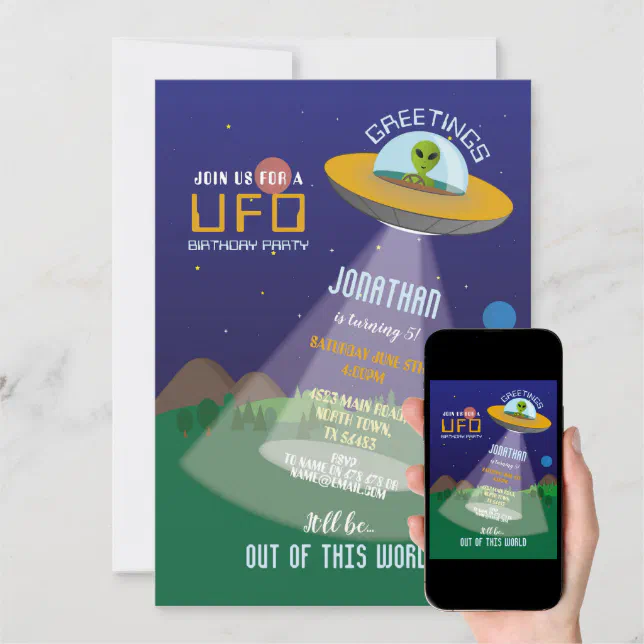 Alien Birthday Spaceship Aliens Invasion Space UFO Invitation | Zazzle