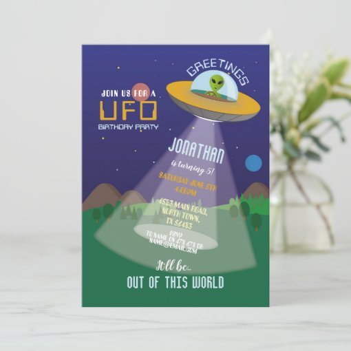 Alien Birthday Spaceship Aliens Invasion Space UFO Invitation | Zazzle