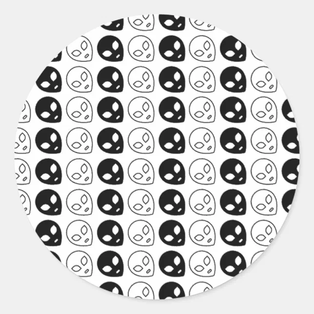 Alien Black and white design Classic Round Sticker | Zazzle