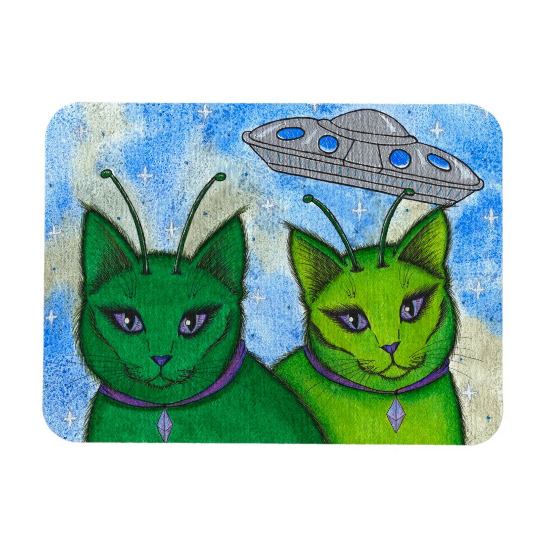 Alien Cats UFO Space Fantasy Cat Art Magnet | Zazzle