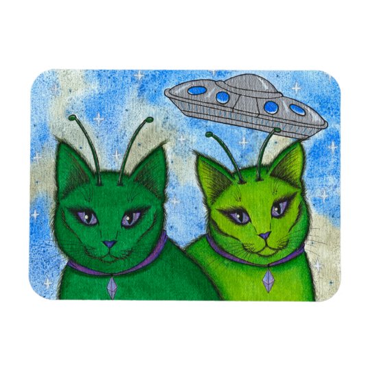 Alien Cats UFO Space Fantasy Cat Art Magnet | Zazzle