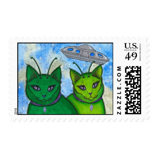 Alien Cats UFO Space Fantasy Cat Art Postage | Zazzle