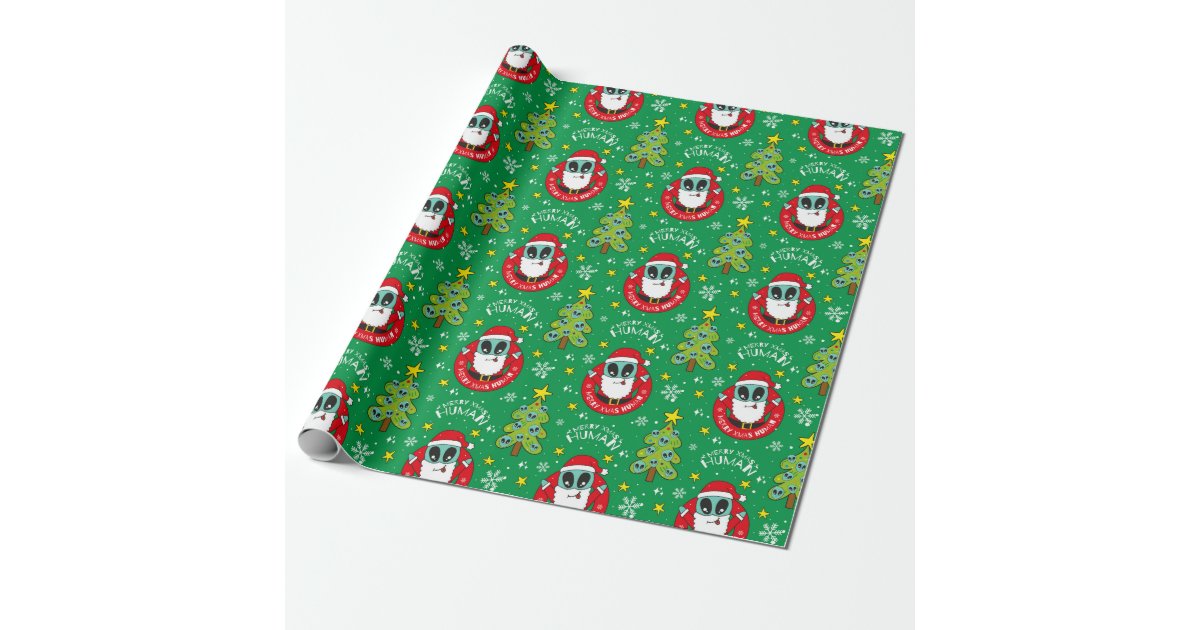 alien christmas pattern wrapping paper | Zazzle