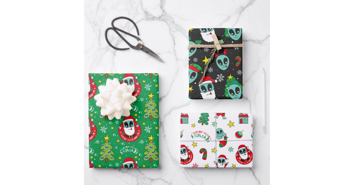 alien christmas pattern wrapping paper sheets | Zazzle