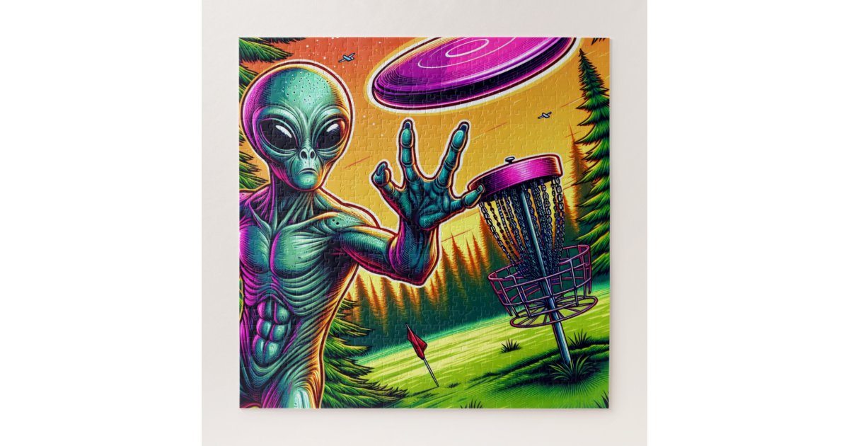 Alien Disc Golf Pin Basket Jigsaw Puzzle | Zazzle