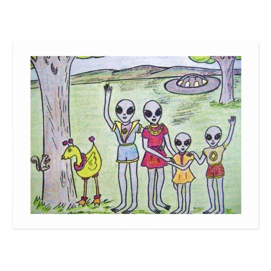 Alien Family Waiving Good Bye Postcard | Zazzle.com