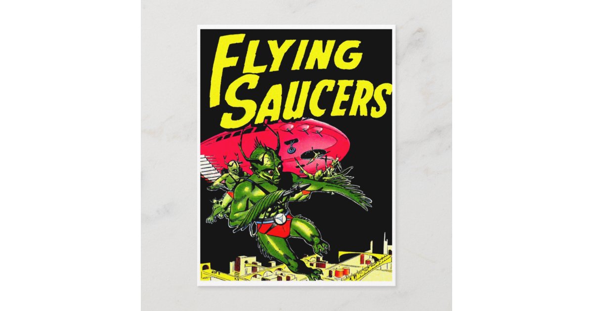 Alien Flying Saucers Vintage Comic Book Art Postcard | Zazzle
