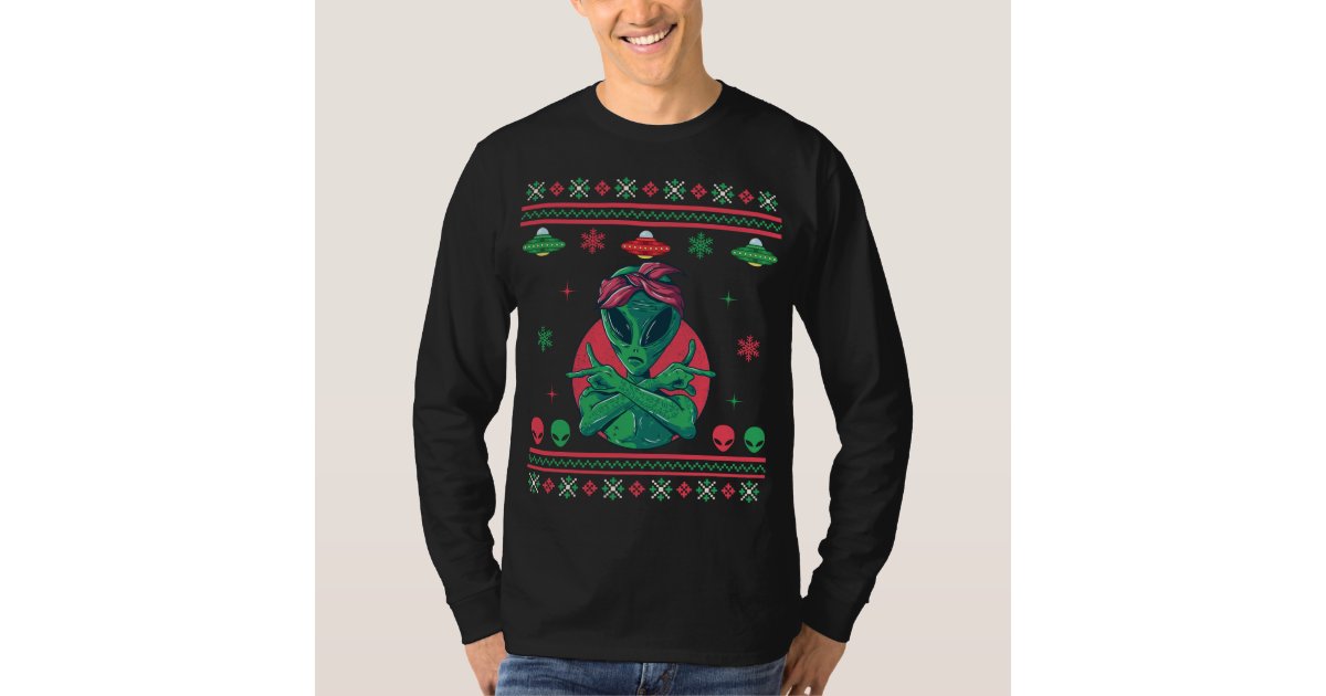 Alien Gangster UFO Ugly Christmas Sweater | Zazzle