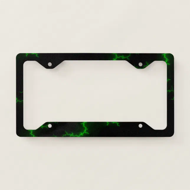 Alien Green Lightning Strikes in Pitch Black License Plate Frame | Zazzle