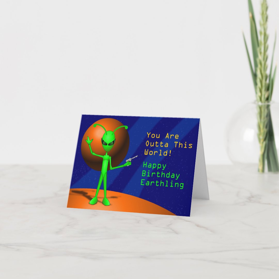 Alien Happy Birthday Card | Zazzle
