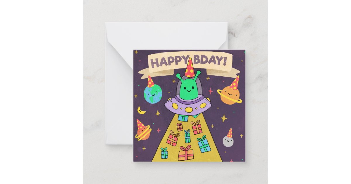 Alien Happy Birthday Note Card | Zazzle
