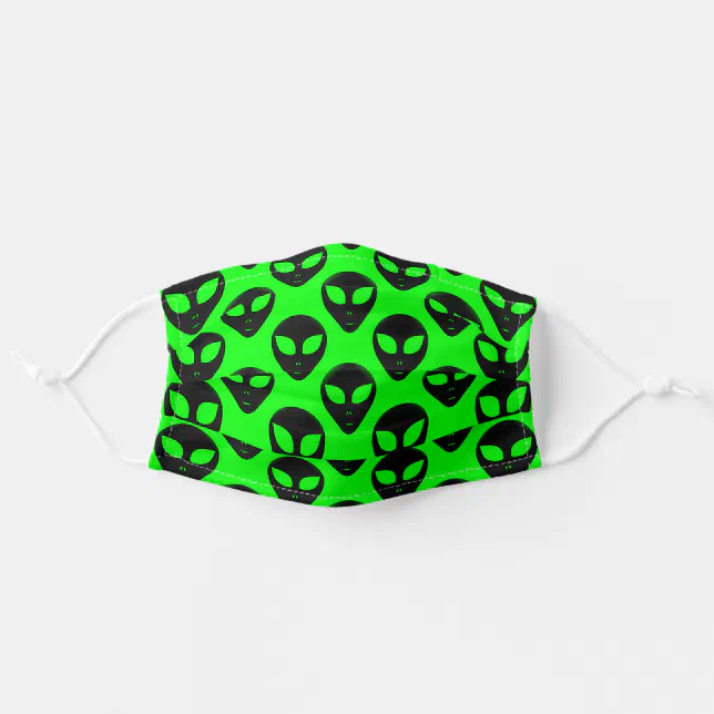 Alien Head Pattern Neon Green Black Adult Cloth Face Mask | Zazzle