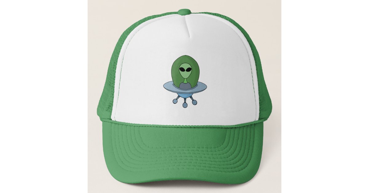 Alien in his little spaceship trucker hat | Zazzle