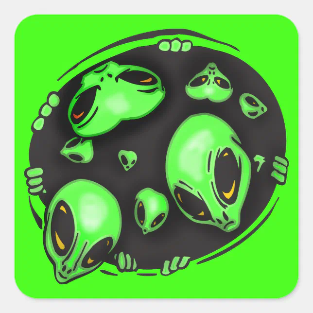 Alien Invasion Square Sticker | Zazzle