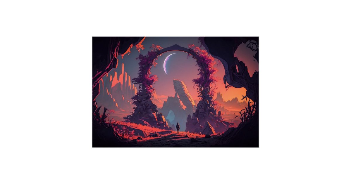 Alien Neon Landscape Poster | Zazzle