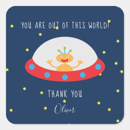 Alien out of this world birthday thank you sticker | Zazzle.com