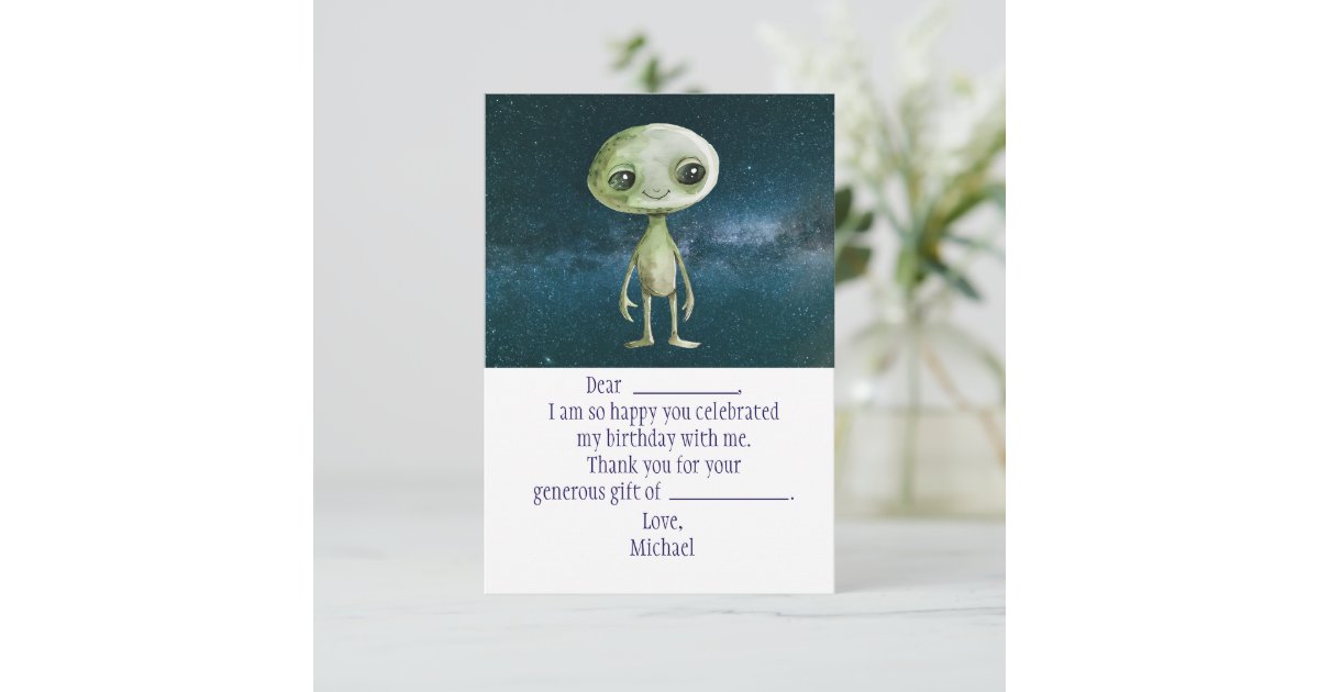Alien Outer Space Birthday Thank You Card | Zazzle
