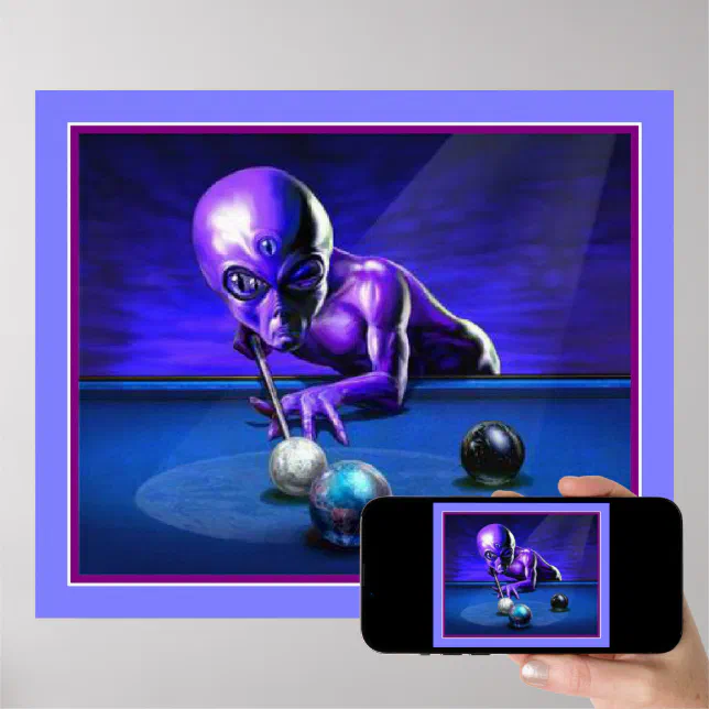 Alien Playing Pool Poster | Zazzle