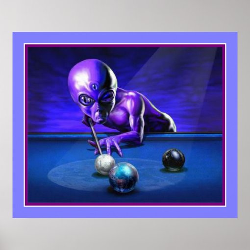 Alien Playing Pool Poster | Zazzle