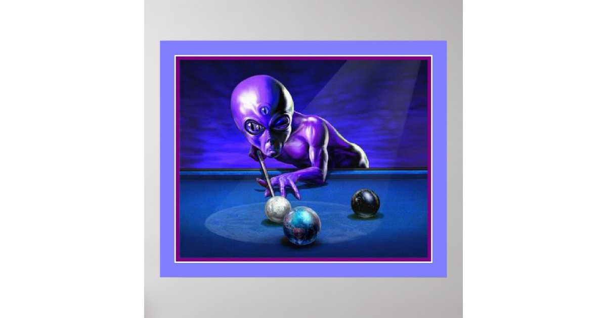 Alien Playing Pool Poster | Zazzle