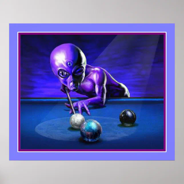 Alien Playing Pool Poster | Zazzle