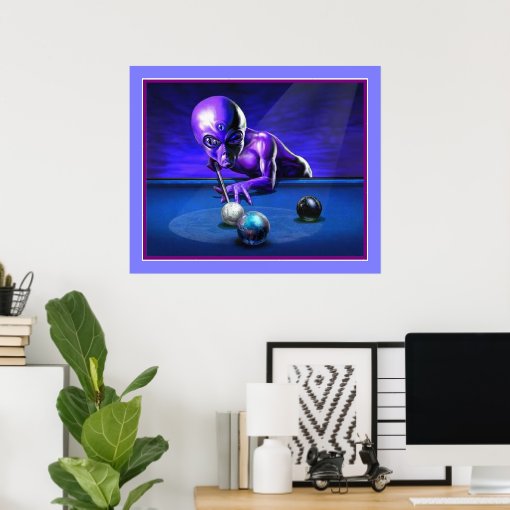 Alien Playing Pool Poster | Zazzle