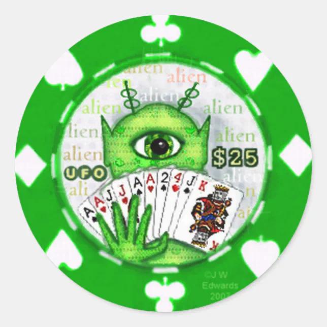 Alien Poker Chip Sticker | Zazzle