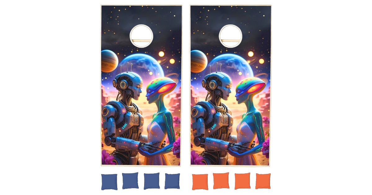 Alien & Robot Wedding - Futuristic Sci-Fi Love Cornhole Set | Zazzle