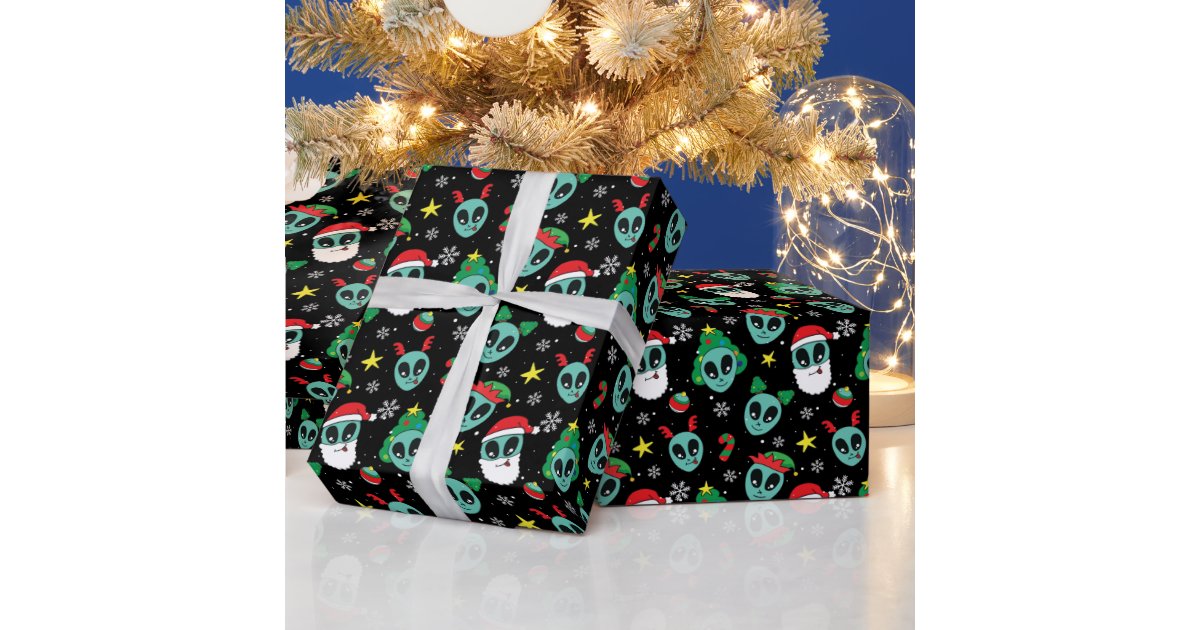 Alien Santa Claus Snowflakes Christmas Tree Wrapping Paper | Zazzle