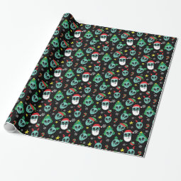 Alien Santa Claus Snowflakes Christmas Tree Wrapping Paper | Zazzle