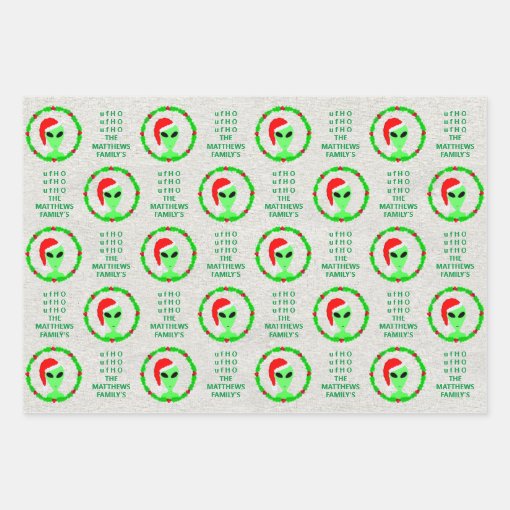 Alien Santa Holly Wreath Christmas Assortment Wrapping Paper Sheets ...