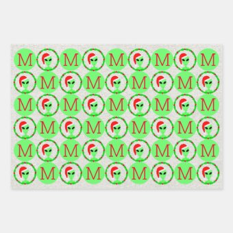 Alien Santa Holly Wreath Christmas Assortment Wrapping Paper Sheets ...
