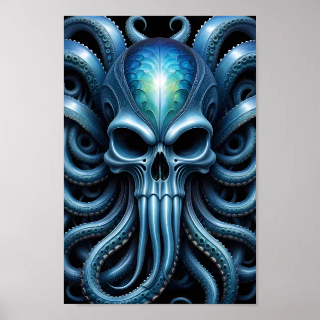 Alien Skull Octopus - 005 - Night V - Fantasy Art Poster | Zazzle