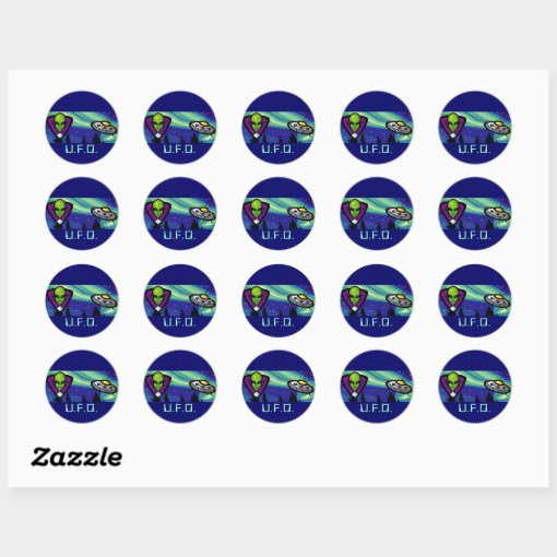 Alien Spaceship Classic Round Sticker | Zazzle