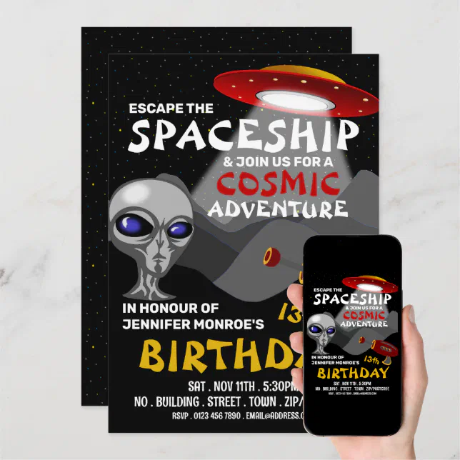 Alien Spaceship Theme, Escape Room, Birthday Party Invitation | Zazzle