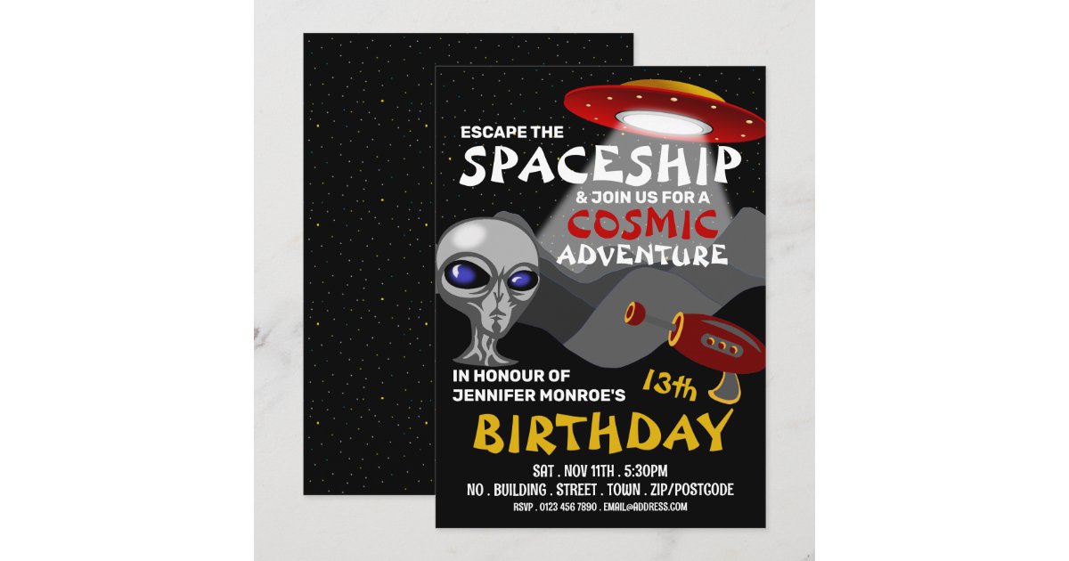 Alien Spaceship Theme, Escape Room, Birthday Party Invitation | Zazzle
