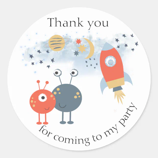 Alien Thank you for Coming to My Party Classic Round Sticker | Zazzle