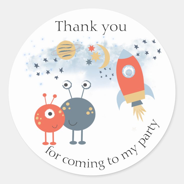Alien Thank you for Coming to My Party Classic Round Sticker | Zazzle