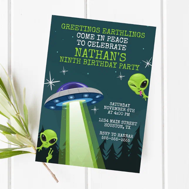 Alien UFO Birthday Party Invitation | Zazzle