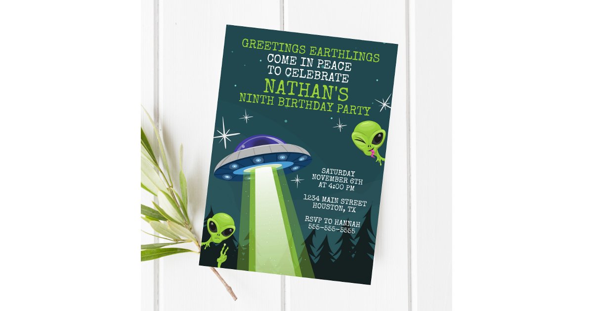 Alien UFO Birthday Party Invitation | Zazzle